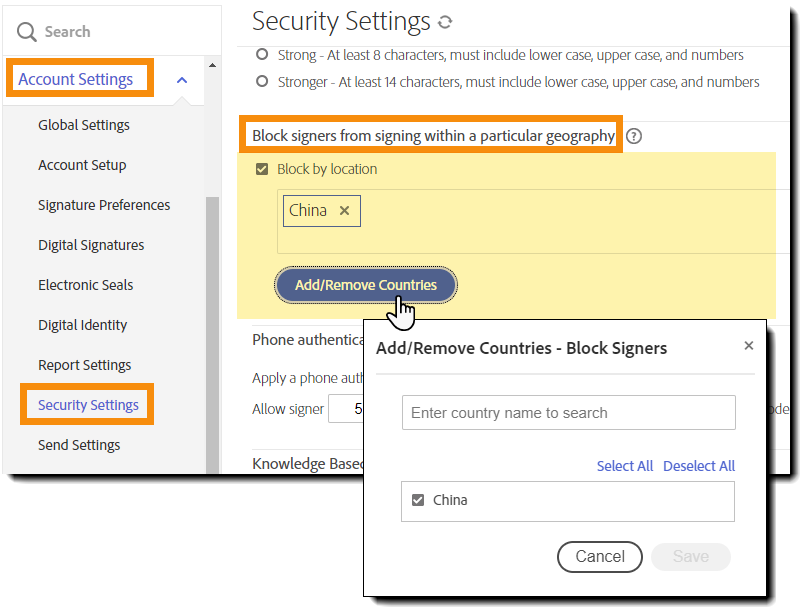 Block signers within a specific geography